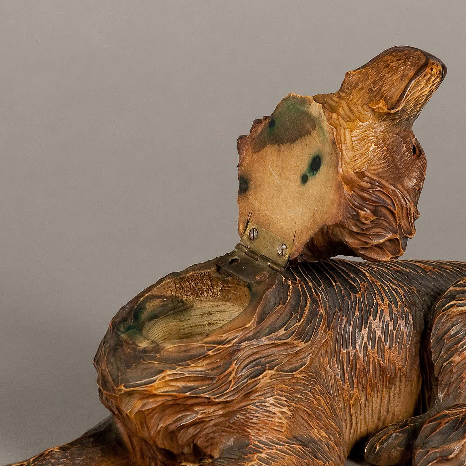 Black Forest Carved Staghound Inkwell