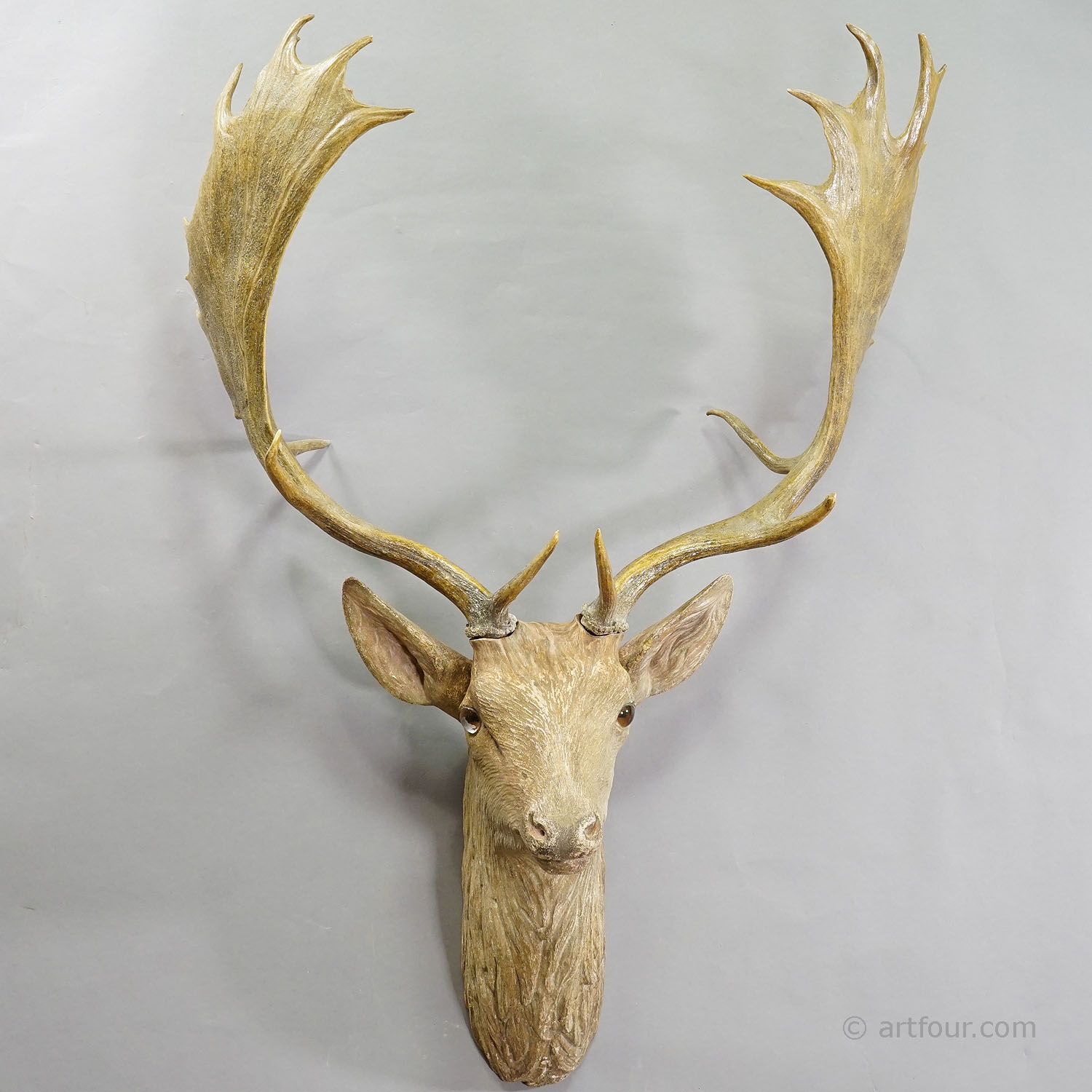 Antique naturalistic style fallow deer head carved in Bavaria ca. 1910 ...