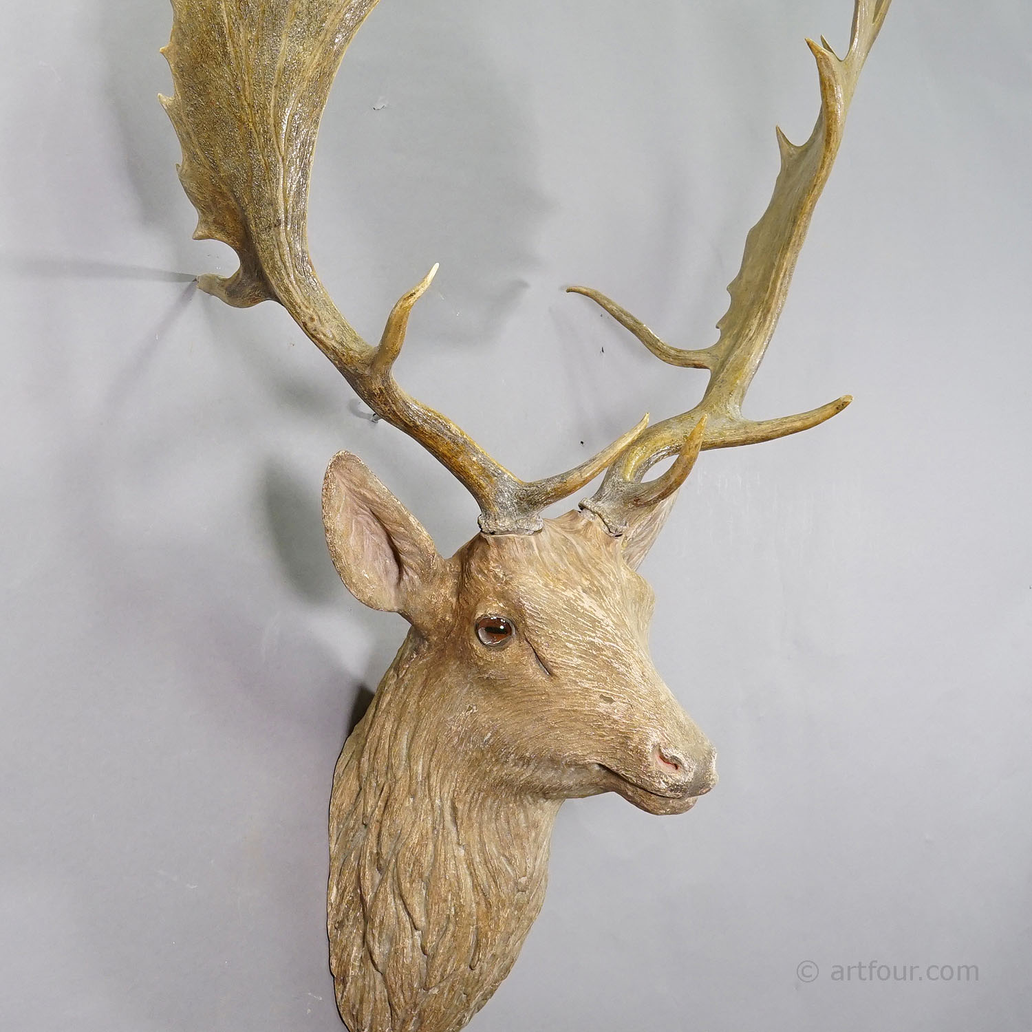 Antique naturalistic style fallow deer head carved in Bavaria ca. 1910 ...