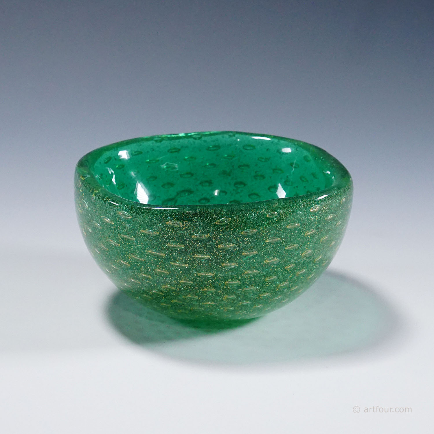 Bowl in Green Bollicine Glass, Carlo Scarpa for Venini Murano ca ...