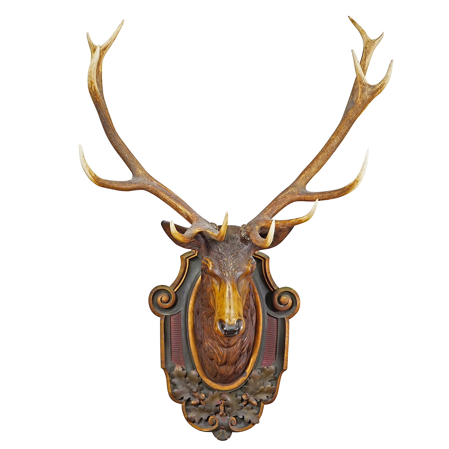 Large antique stag head carved in Bavaria ca. 1890 for sale
