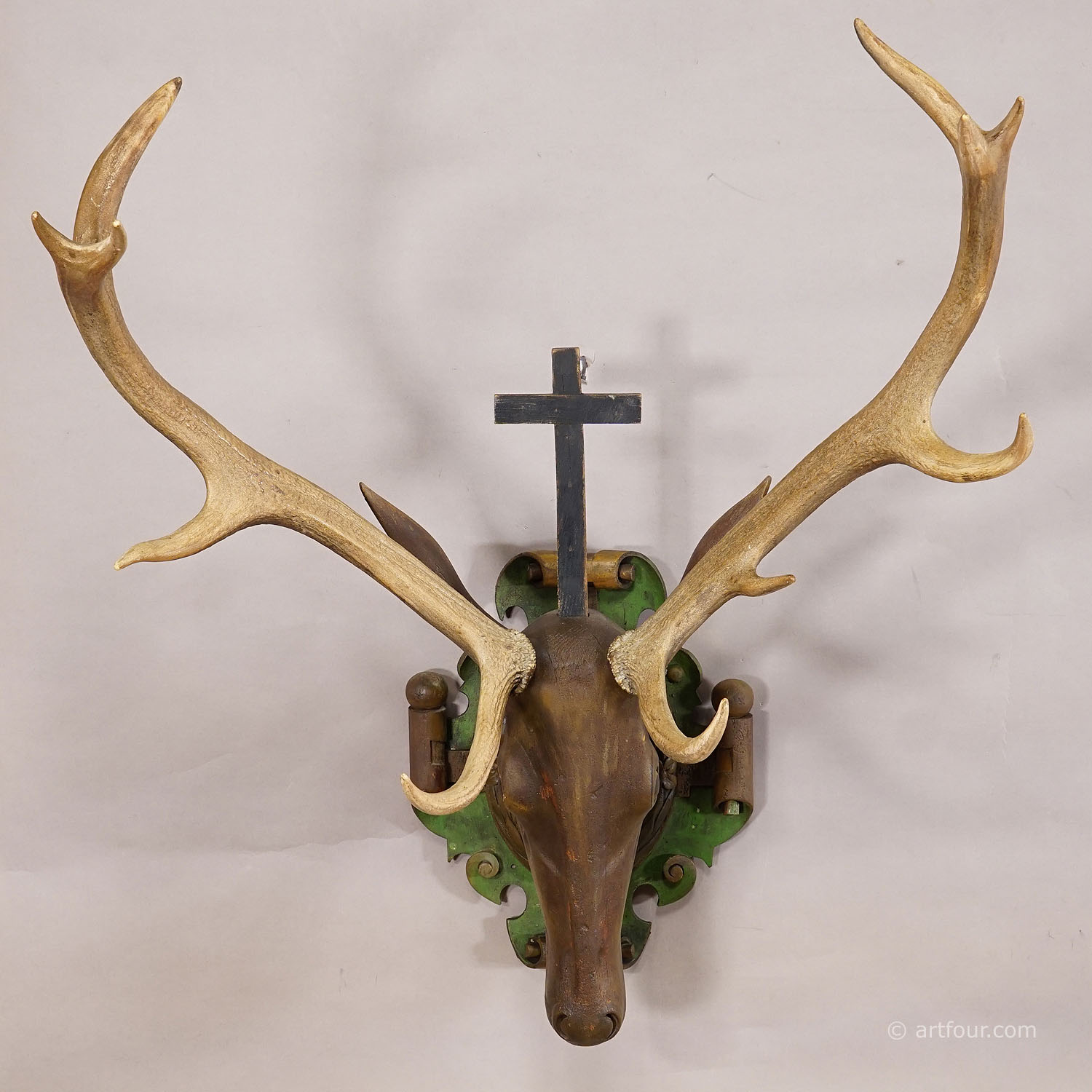 Large antique Baroque stag head carved in Bavaria ca. 1900