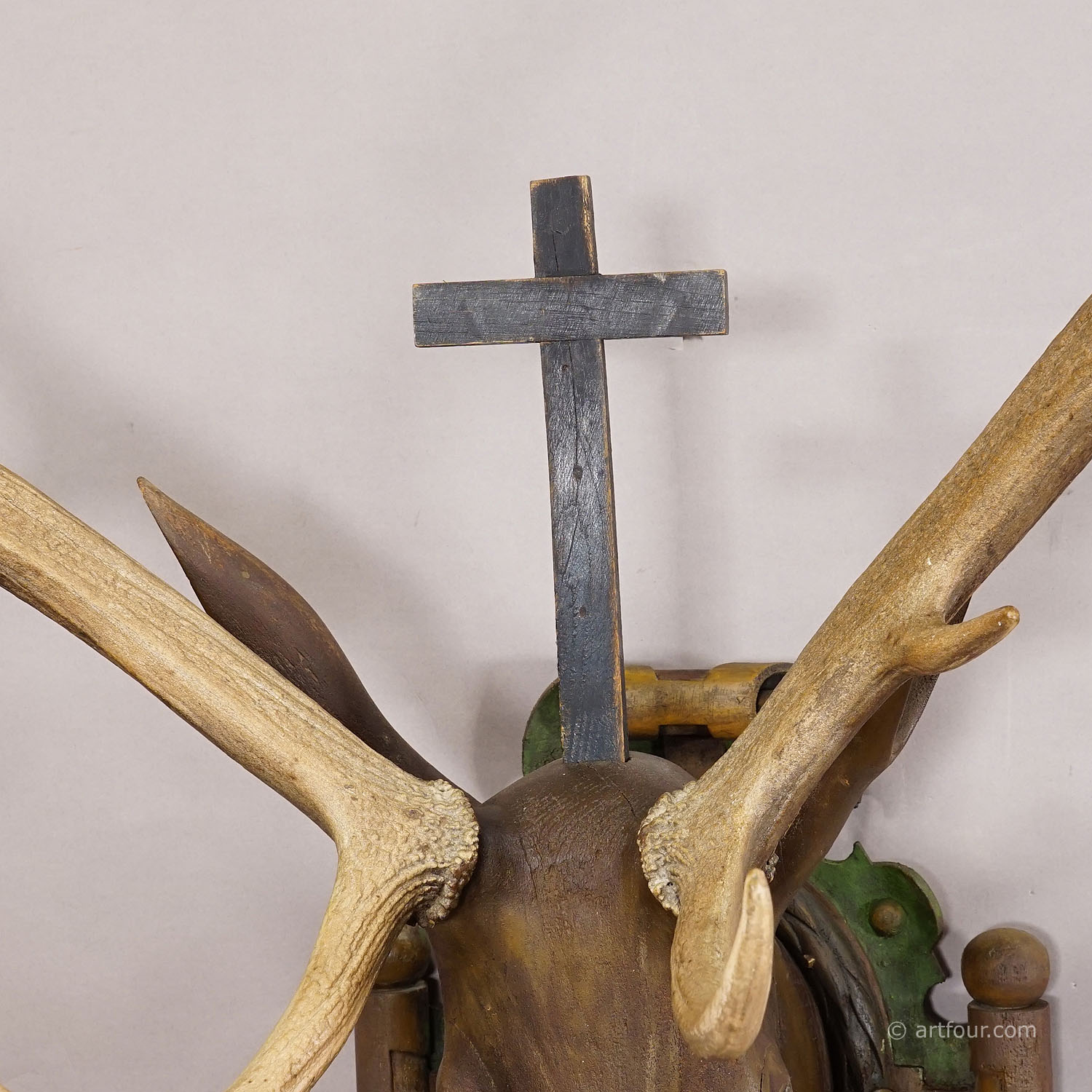 Large antique Baroque stag head carved in Bavaria ca. 1900